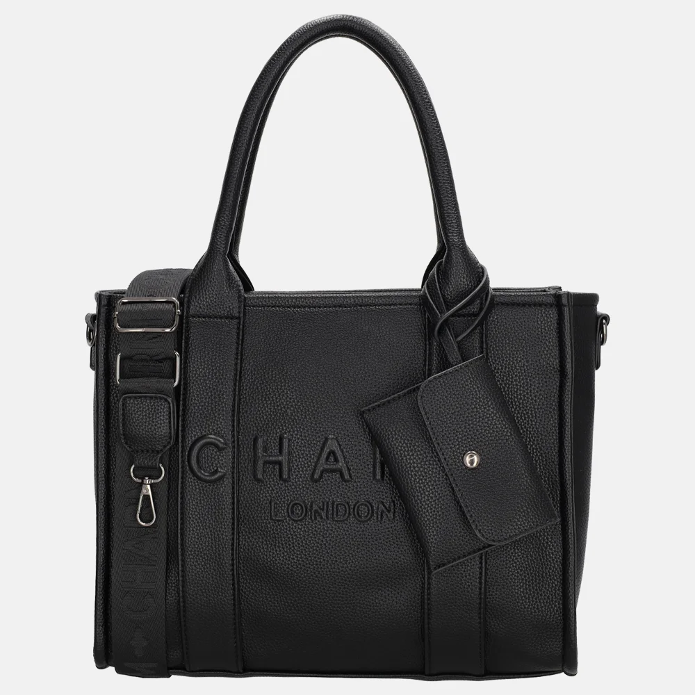 Charm London Debossed shopper M zwart | 022421-Zwart